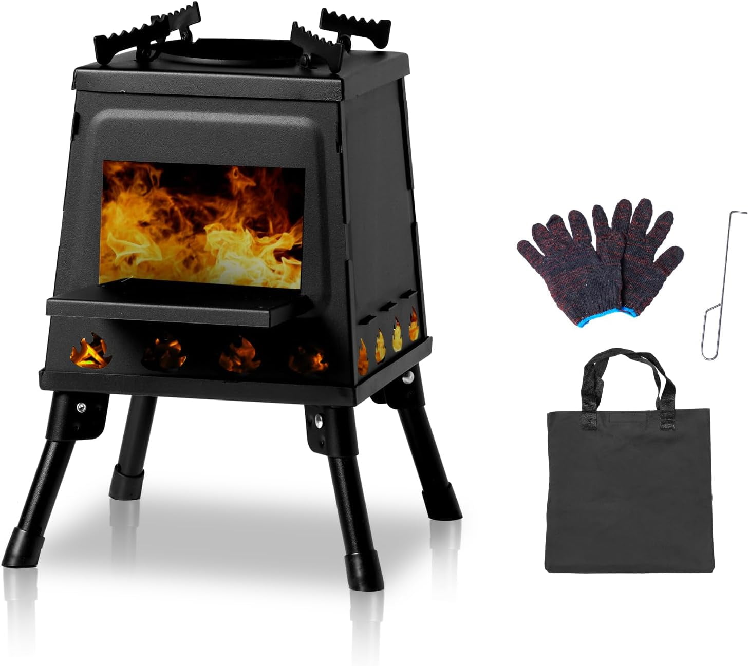 INDSUMOT Camping Wood Stove, 14.2" Portable Folding Wood Burning Stove ...