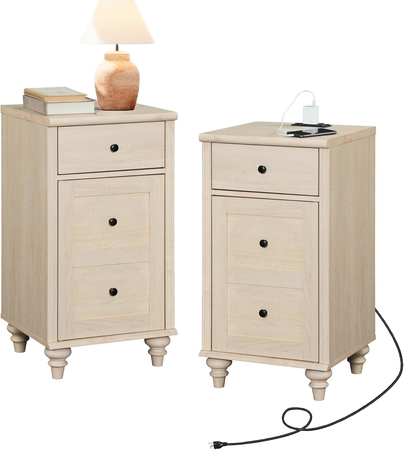 INDSUMOT with Charging Station, Set of 2 End Table with Power Outlets ...