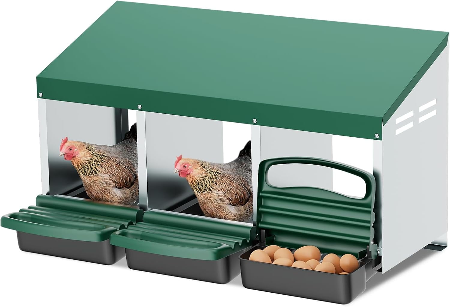 INDSUMOT Chicken Nesting Box, 3 Compartments Roll Away Nesting Box ...