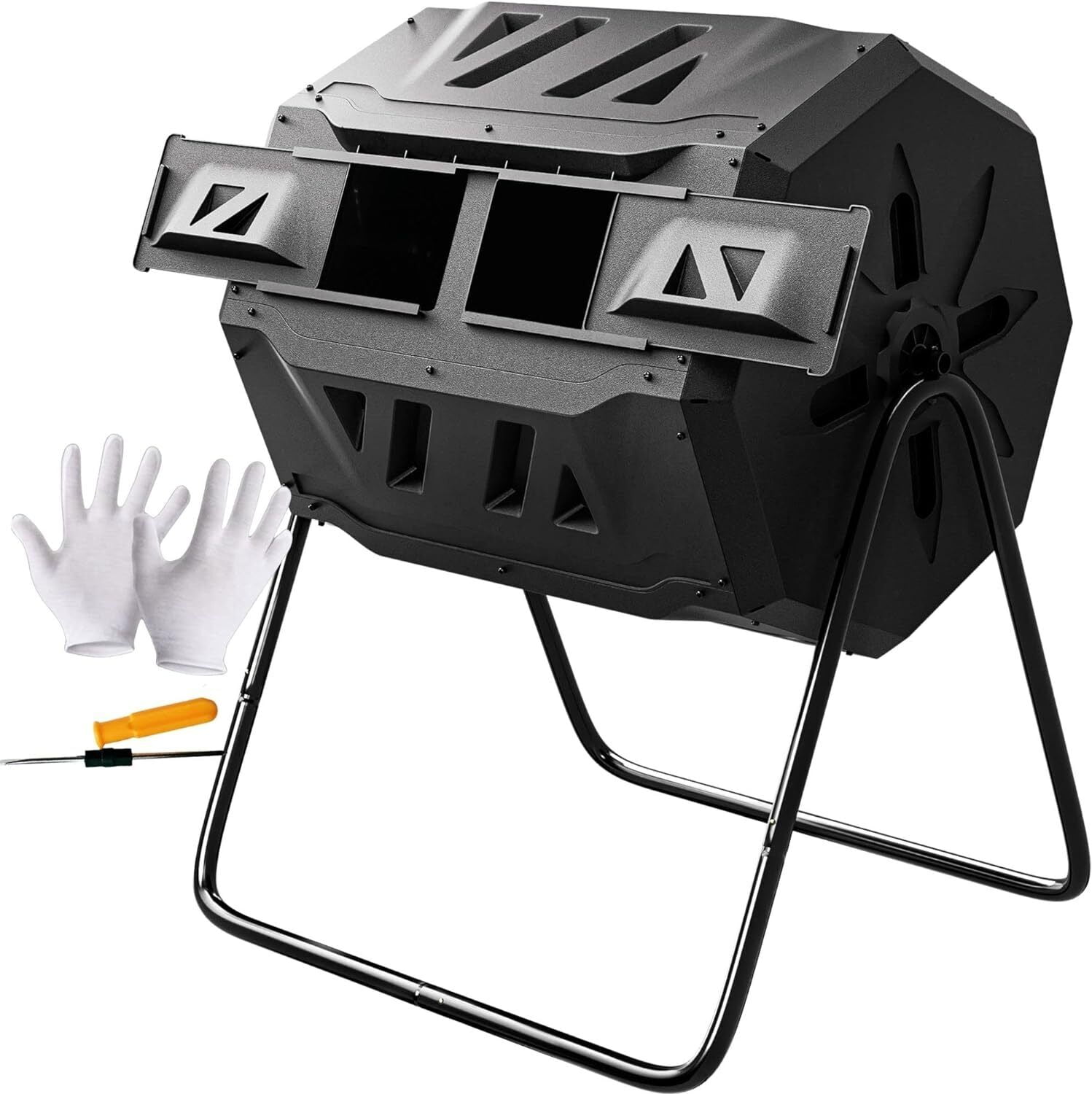 INDSUMOT Compost Bin Outdoor Dual Chamber Tumbling Composter BPA Free ...