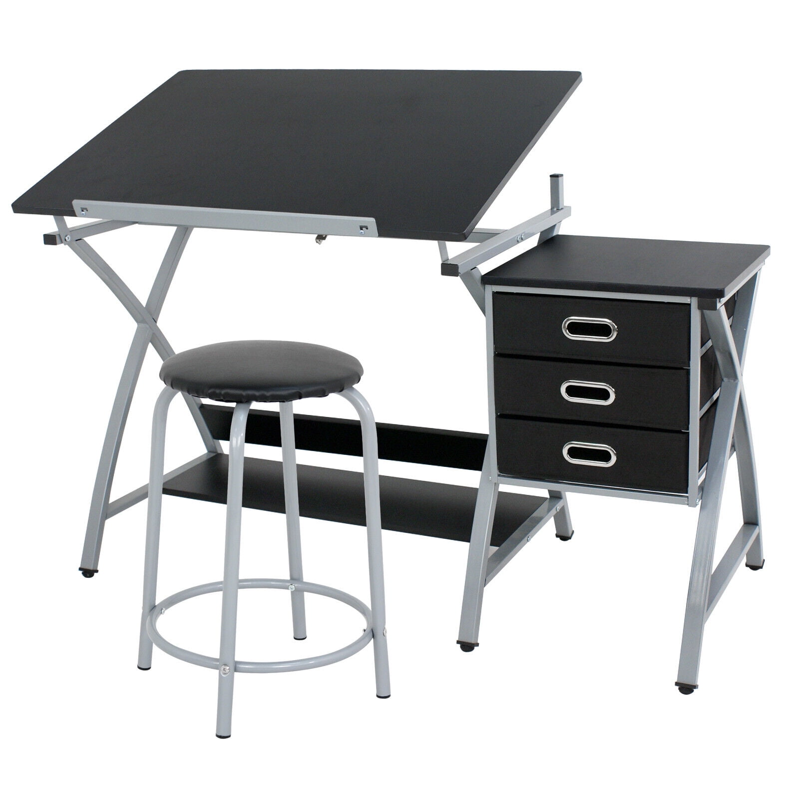 INDSUMOT Drafting Table and Stool, Tilted Draft Table Desk w/Drawers ...