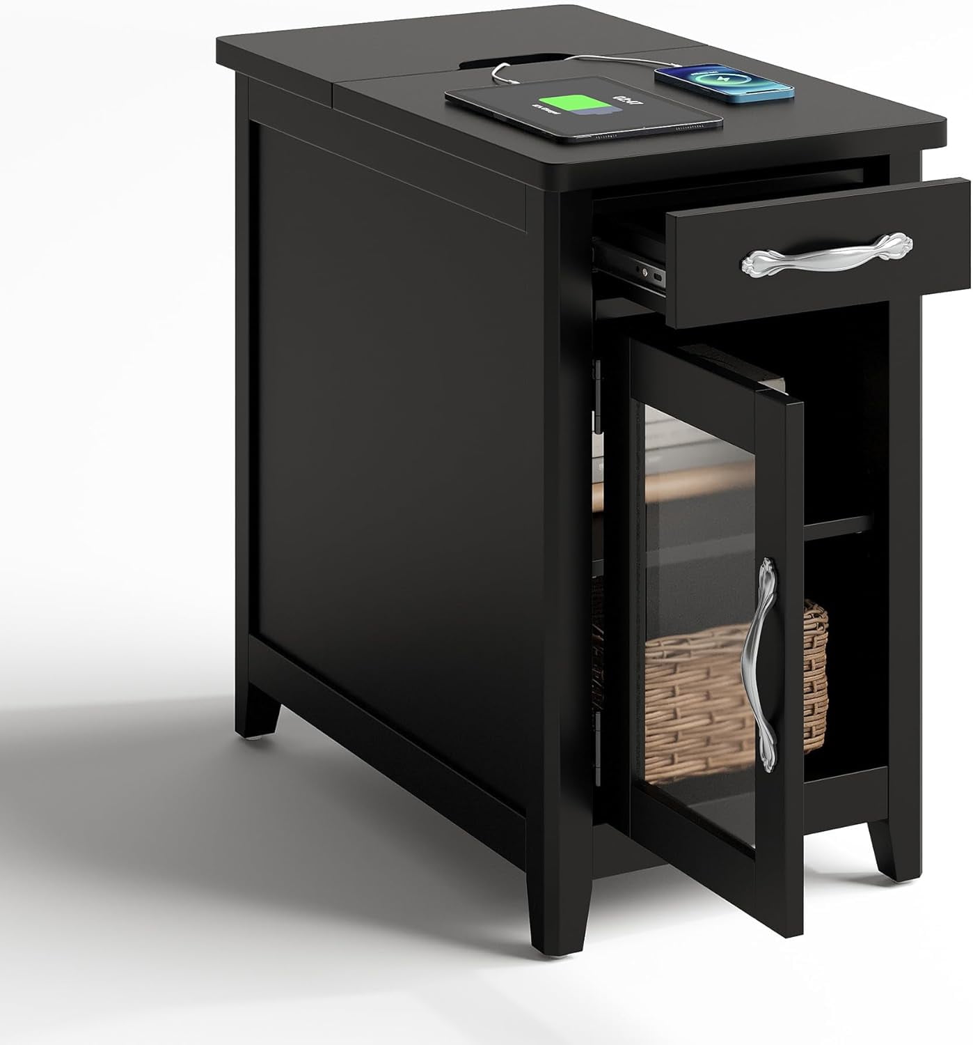 INDSUMOT End Table with Charging Station, Side Table for Bedroom with ...