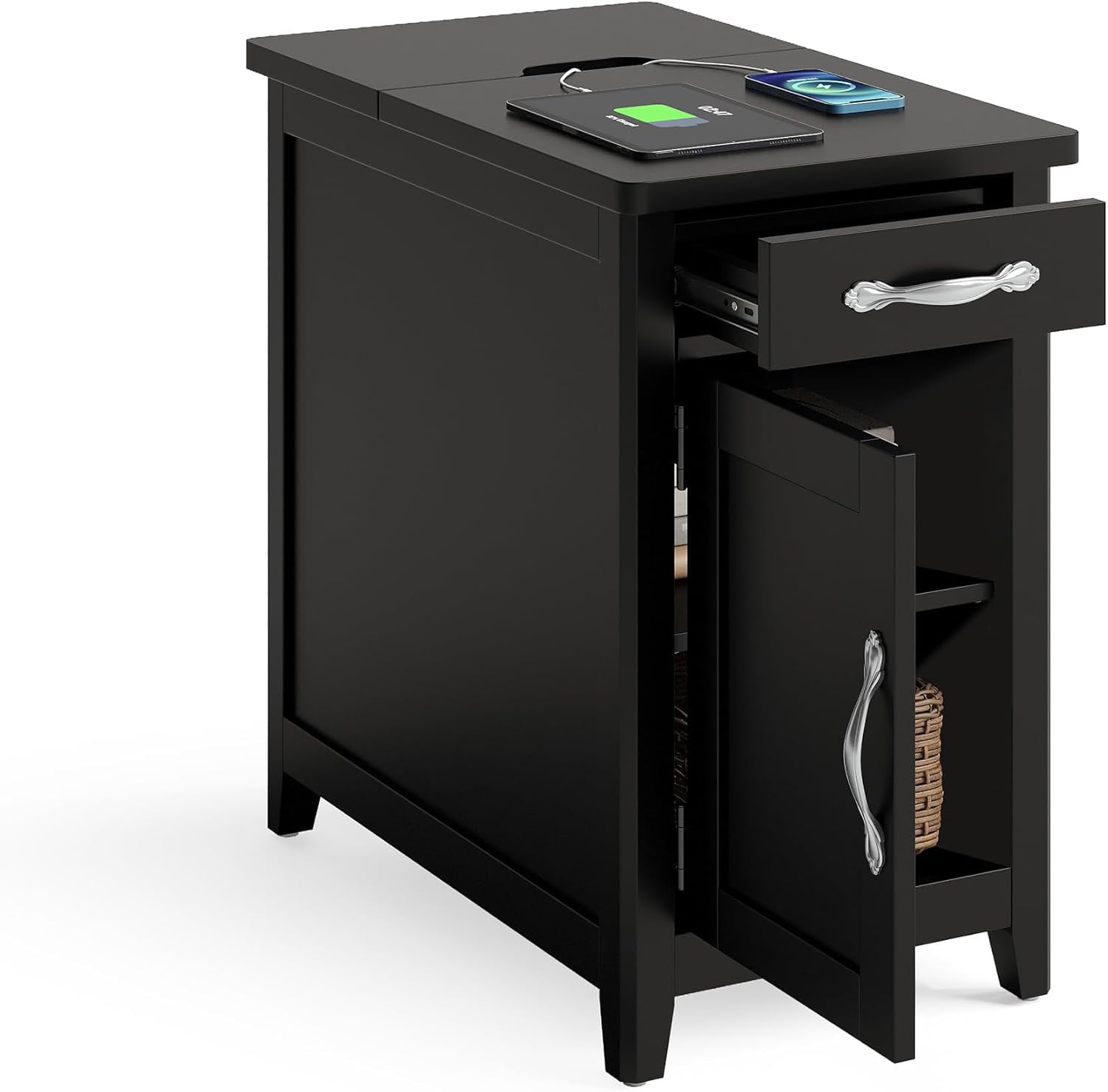 INDSUMOT Farmhouse End Table with Charging Station, Narrow Side Table ...