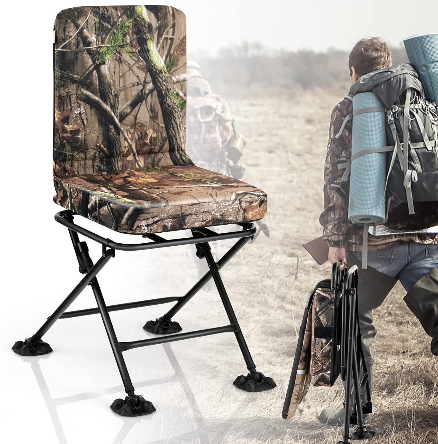 INDSUMOT Folding Hunting Chair, 360 Degree Swivel Hunting Blind with ...