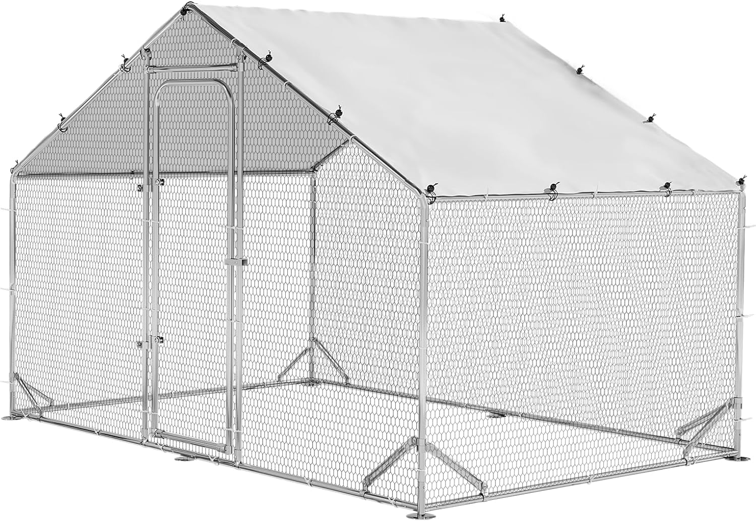 INDSUMOT Metal Chicken Coop Spire Roof Walk in Chicken Run Pen for 6 ...