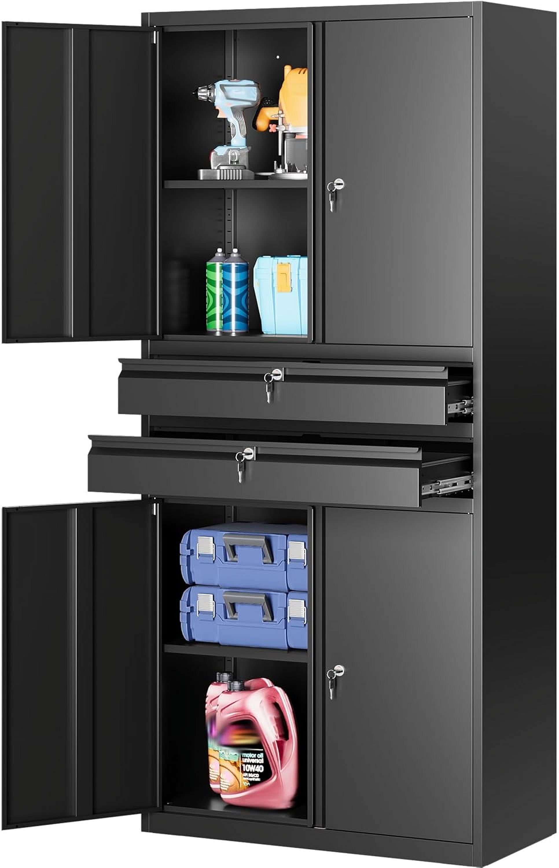 INDSUMOT Metal Storage Cabinet with Drawer and Locks,Black Garage ...