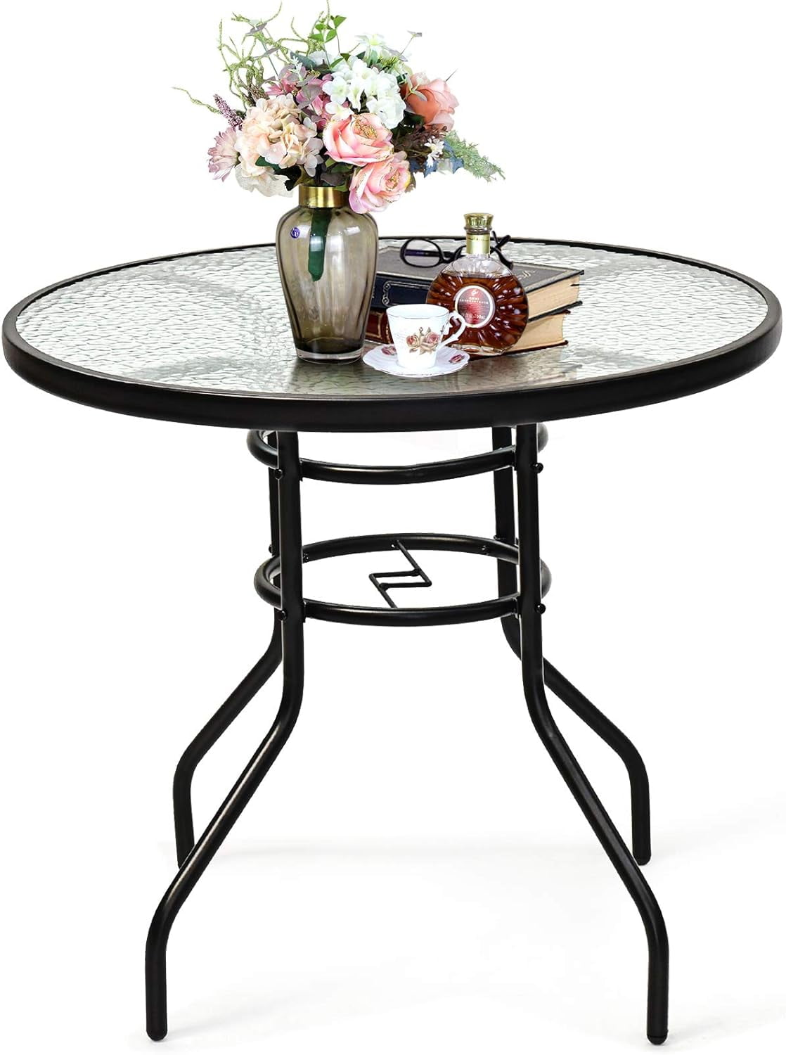 INDSUMOT Outdoor Bistro Table, Tempered Glass Patio Table with ...