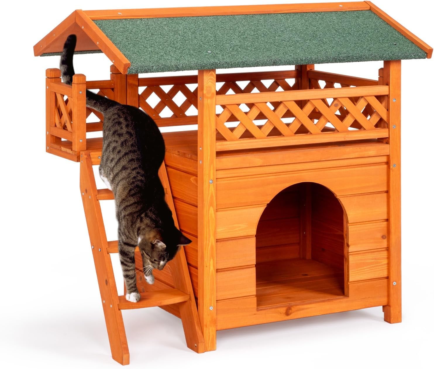 INDSUMOT Outdoor Cat House, 2-Story Wooden Feral Cat House for Outdoor ...