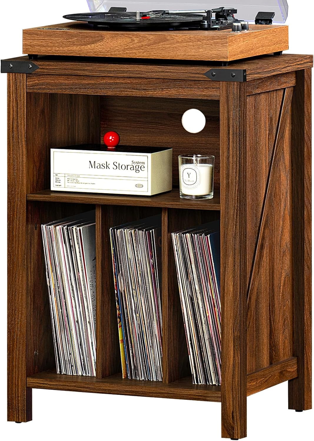 INDSUMOT Record Player Stand with Vinyl Record Storage,Rustic Brown ...