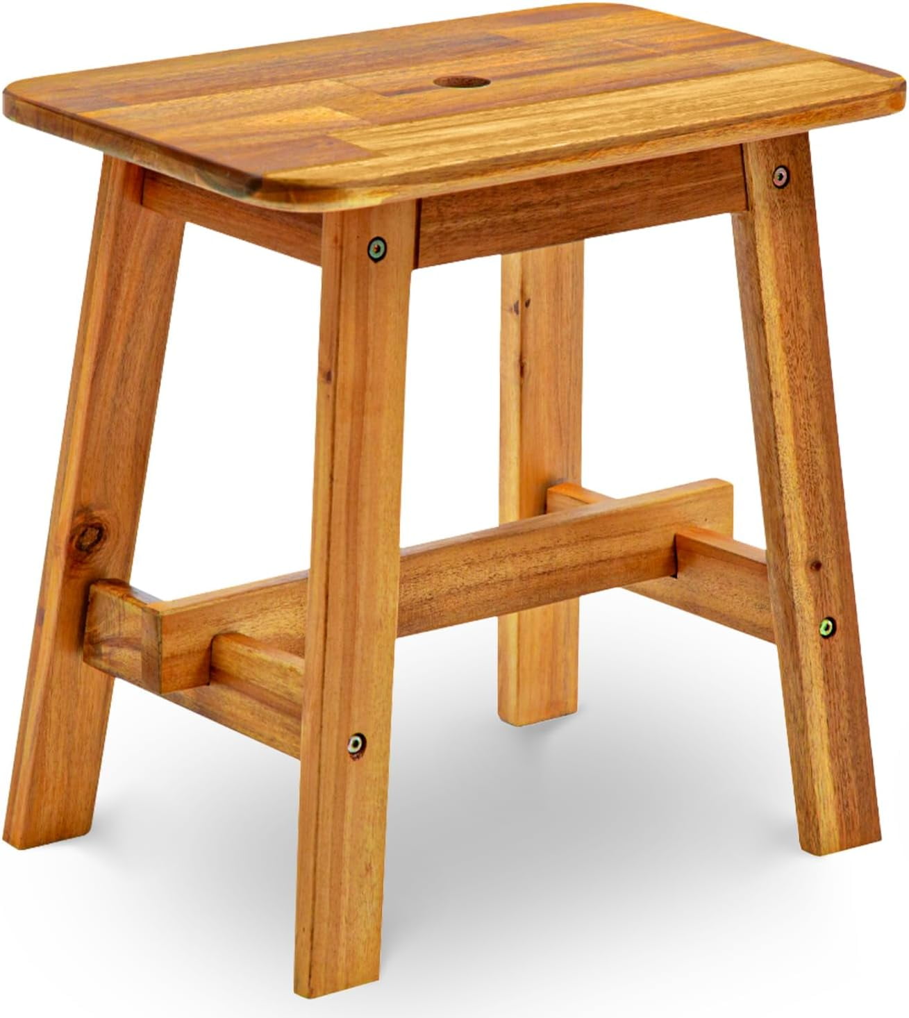 INDSUMOT Rectangular Acacia Wood Stool, Small Bench Seat, 18 Inch Stool ...