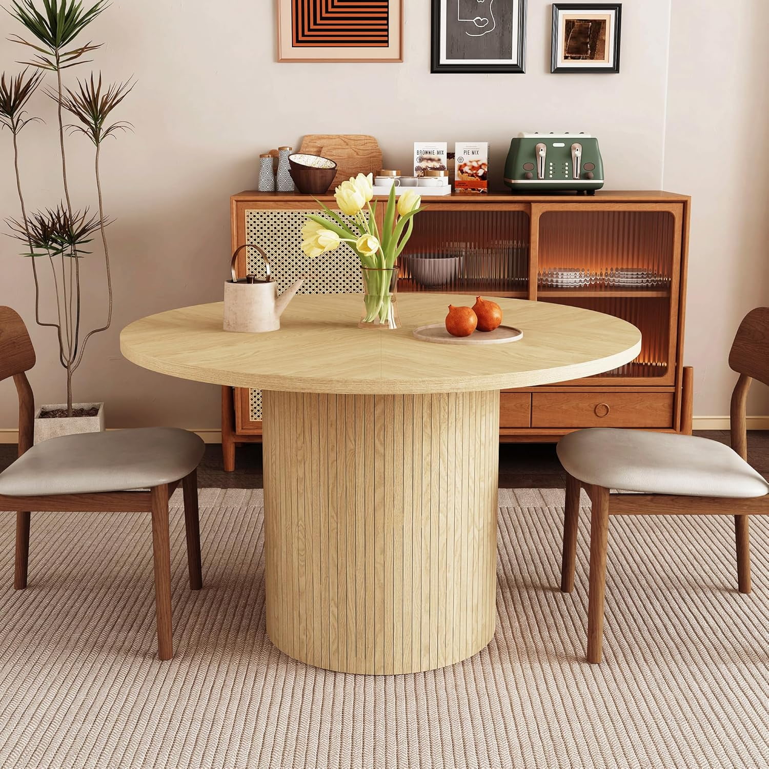 INDSUMOT Round Dining Table for 4, Modern Farmhouse Kitchen Table, 47 ...
