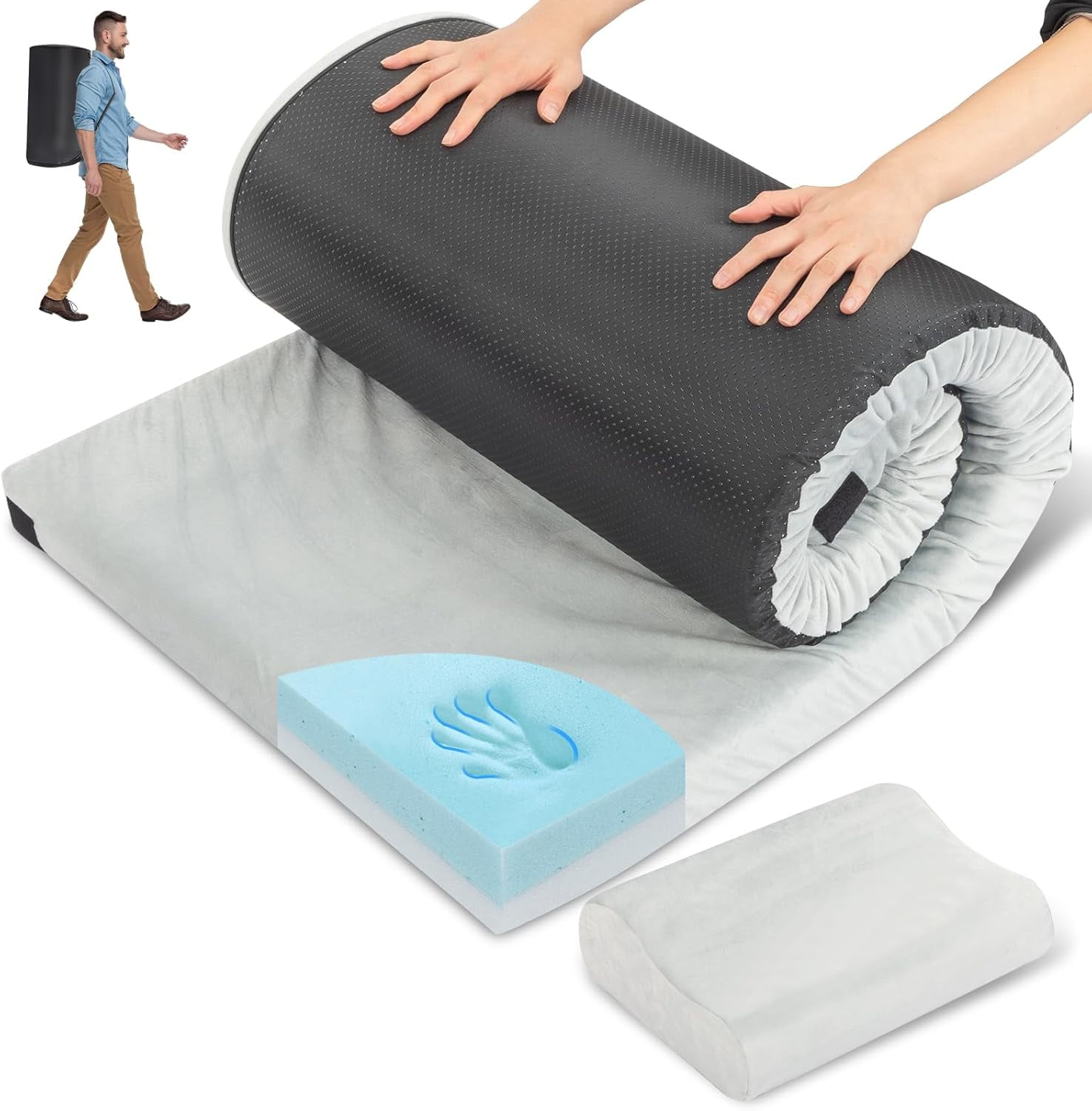 INDSUMOT Sleeping Pad, Portable Camping Mat, Memory Foam Camping ...