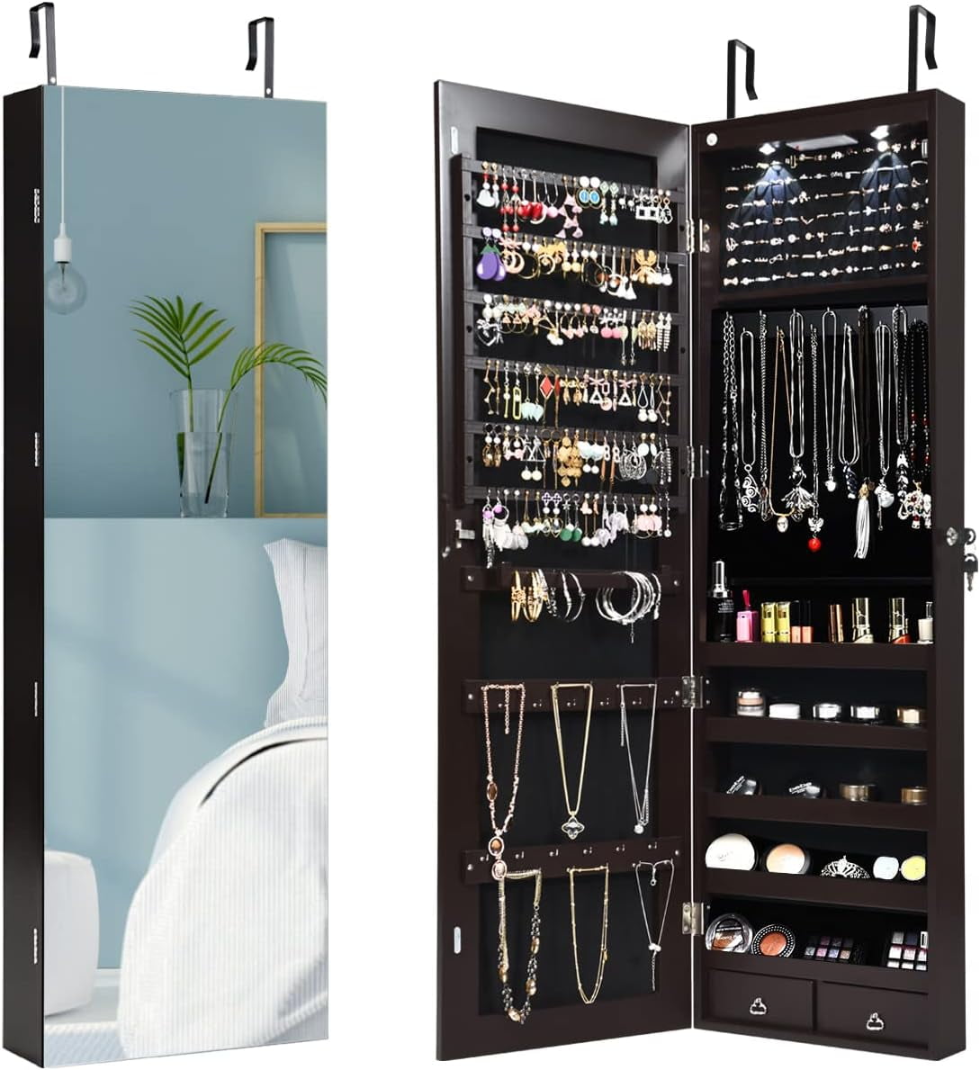 INDSUMOT Wall Door Mounted Jewelry Armoire Cabinet with 47.5" H Full ...