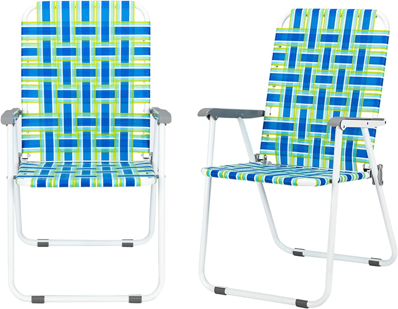 INDSUMOT Webbed Lawn Chairs Set of 2, Foldable Metal Patio Chairs ...