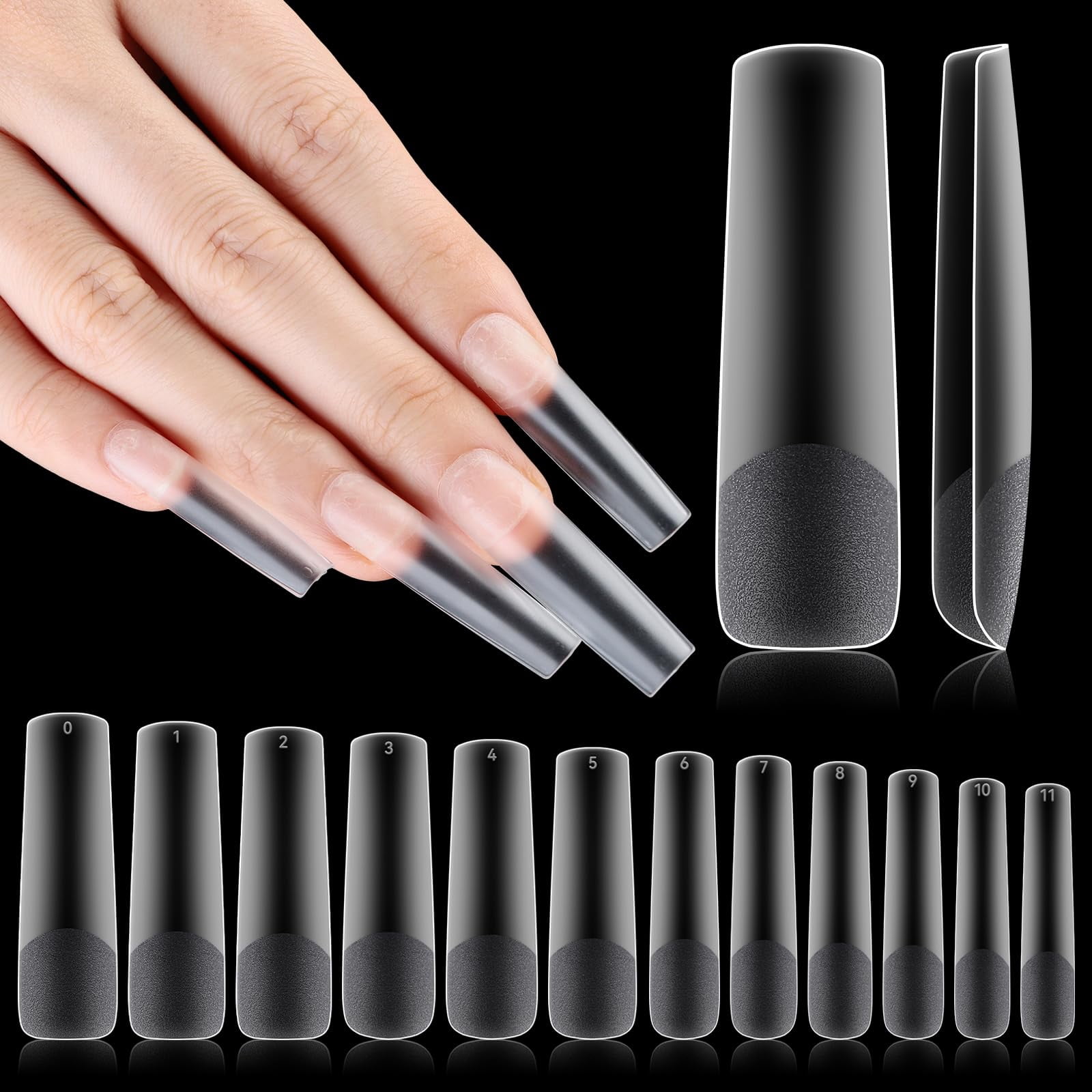 INENK Flattened No C TMA2 Curve, XXL Square Nail Tips, Full Matte Clear ...