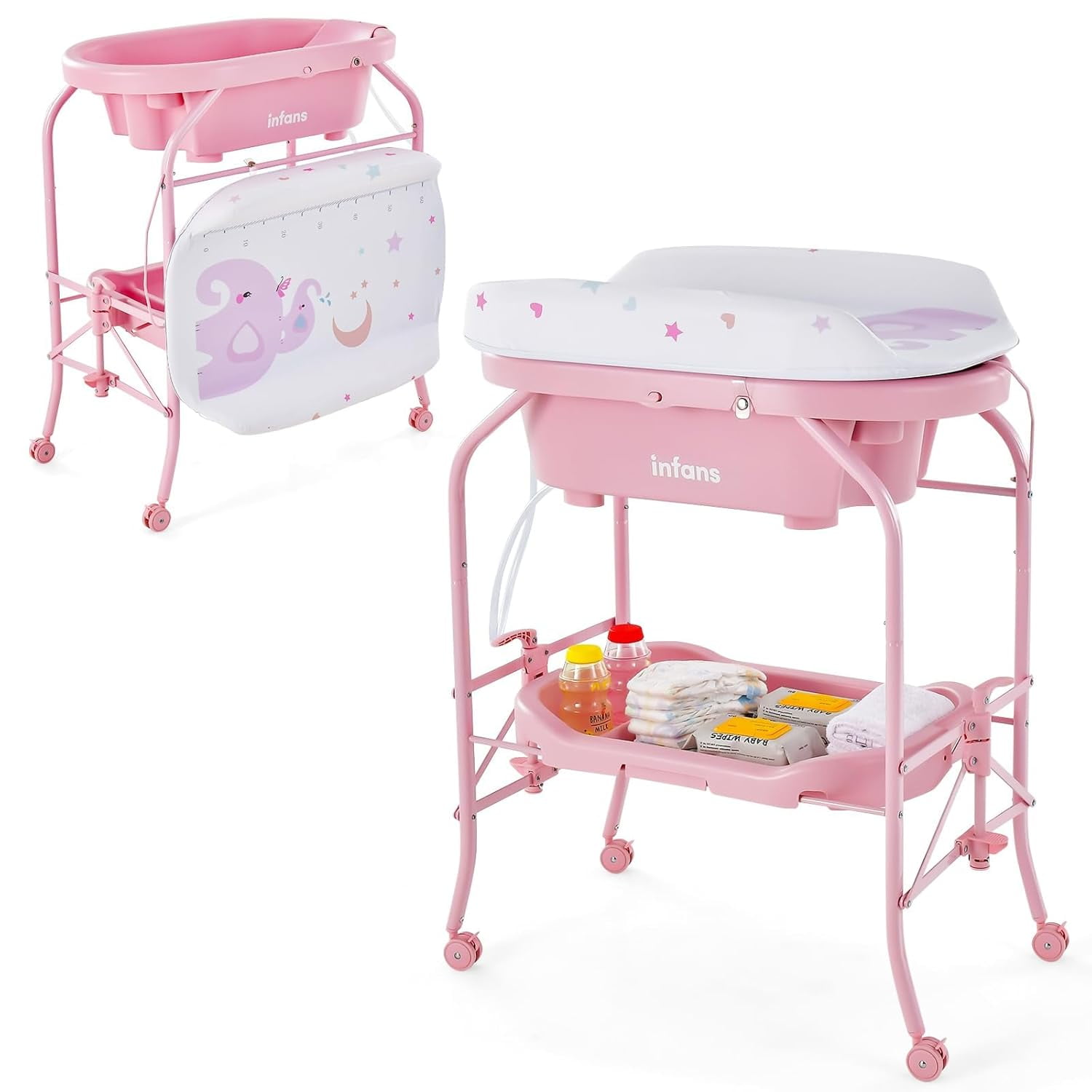 INFANS 2 in 1 Baby Changing Table with Bath Tub Unit, Folding Diaper ...