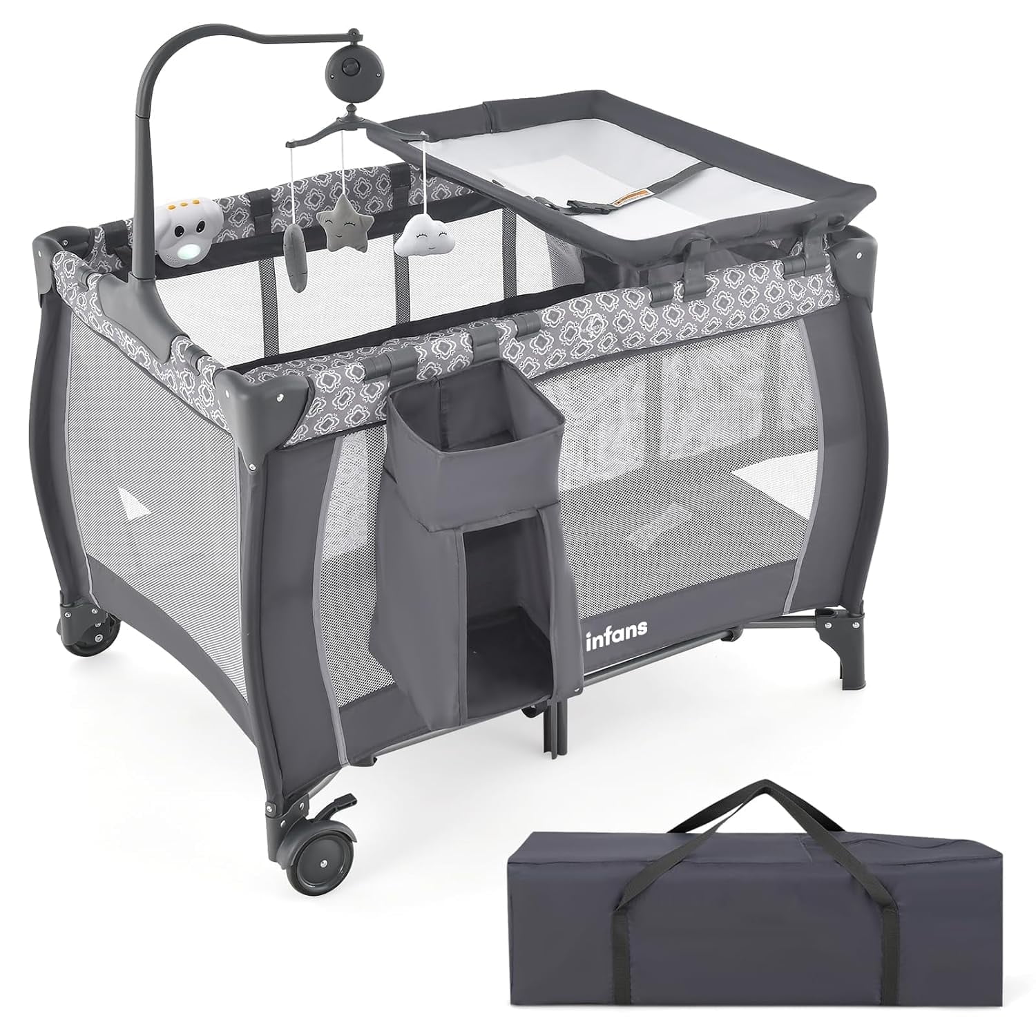 INFANS 3 in 1 Pack and Play, Portable Travel Baby Crib Bassinet with ...