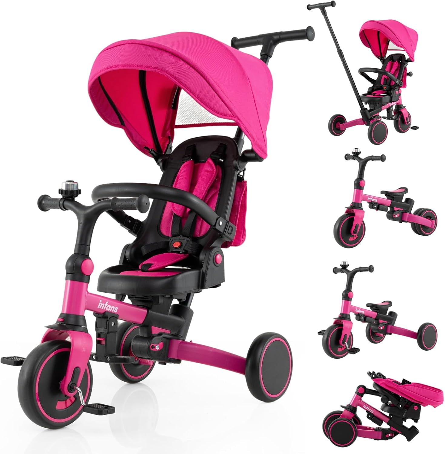 INFANS 9-in-1 Foldable Toddlers Tricycle, Converts Stroller to Balance ...