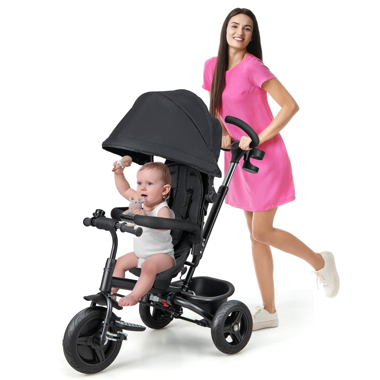 Infans 4-in-1 Baby Tricycle Toddler Trike w/ Reversible Seat, Canopy ...