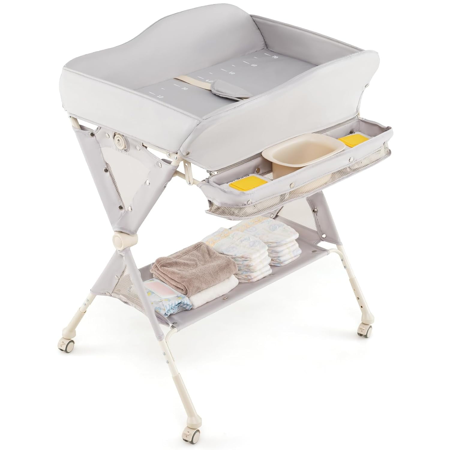 INFANS Baby Changing Table with Wheels, Portable Folding Diaper Station ...