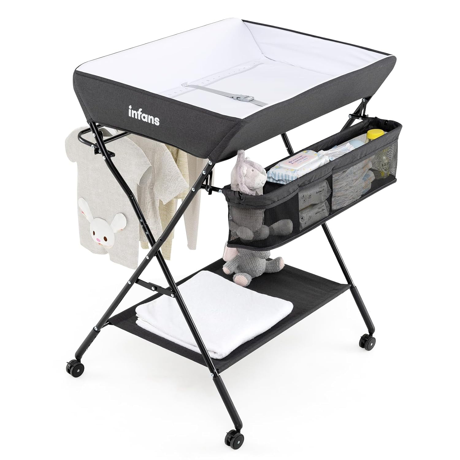 INFANS Baby Changing Table with Wheels, Portable Folding Diaper Station ...