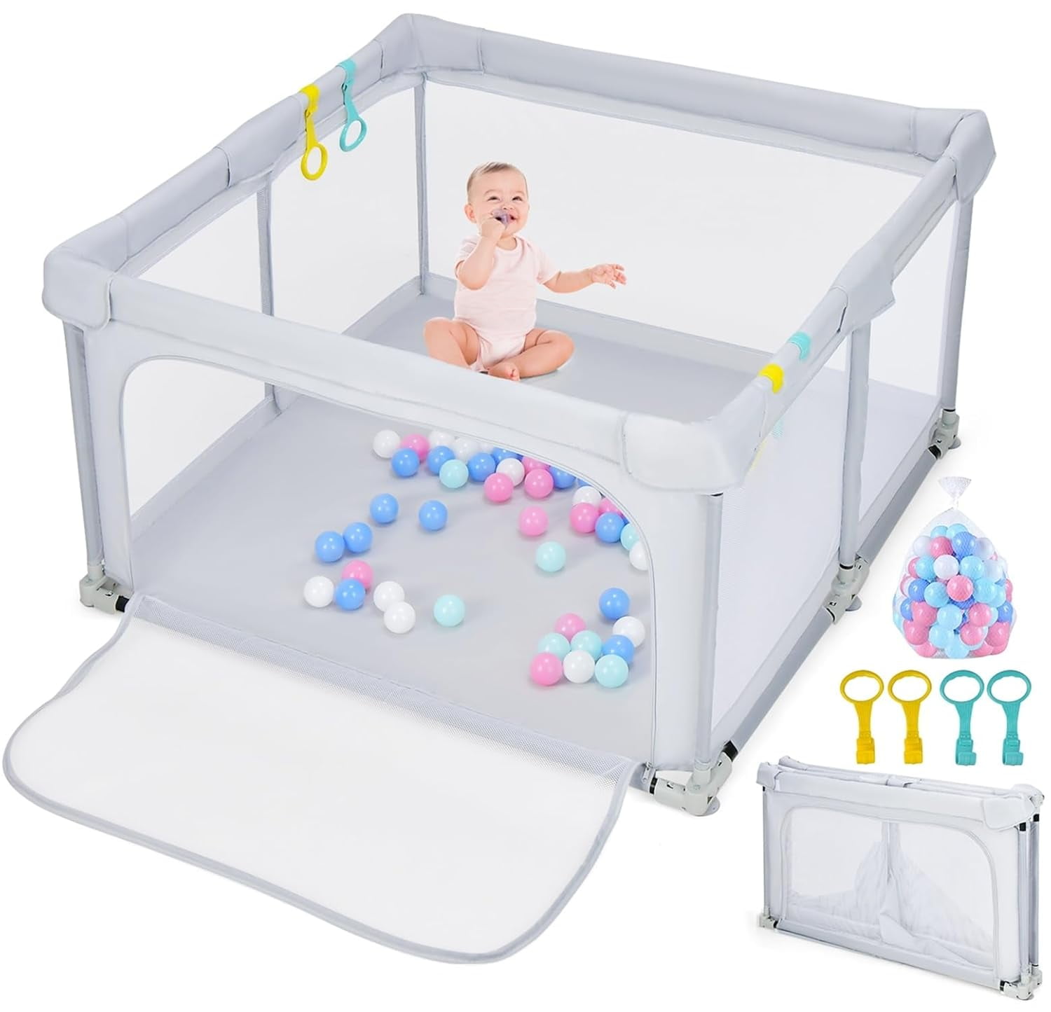 INFANS Baby Playpen, 50’’x50’’ Foldable Large Baby Playard for Toddlers ...