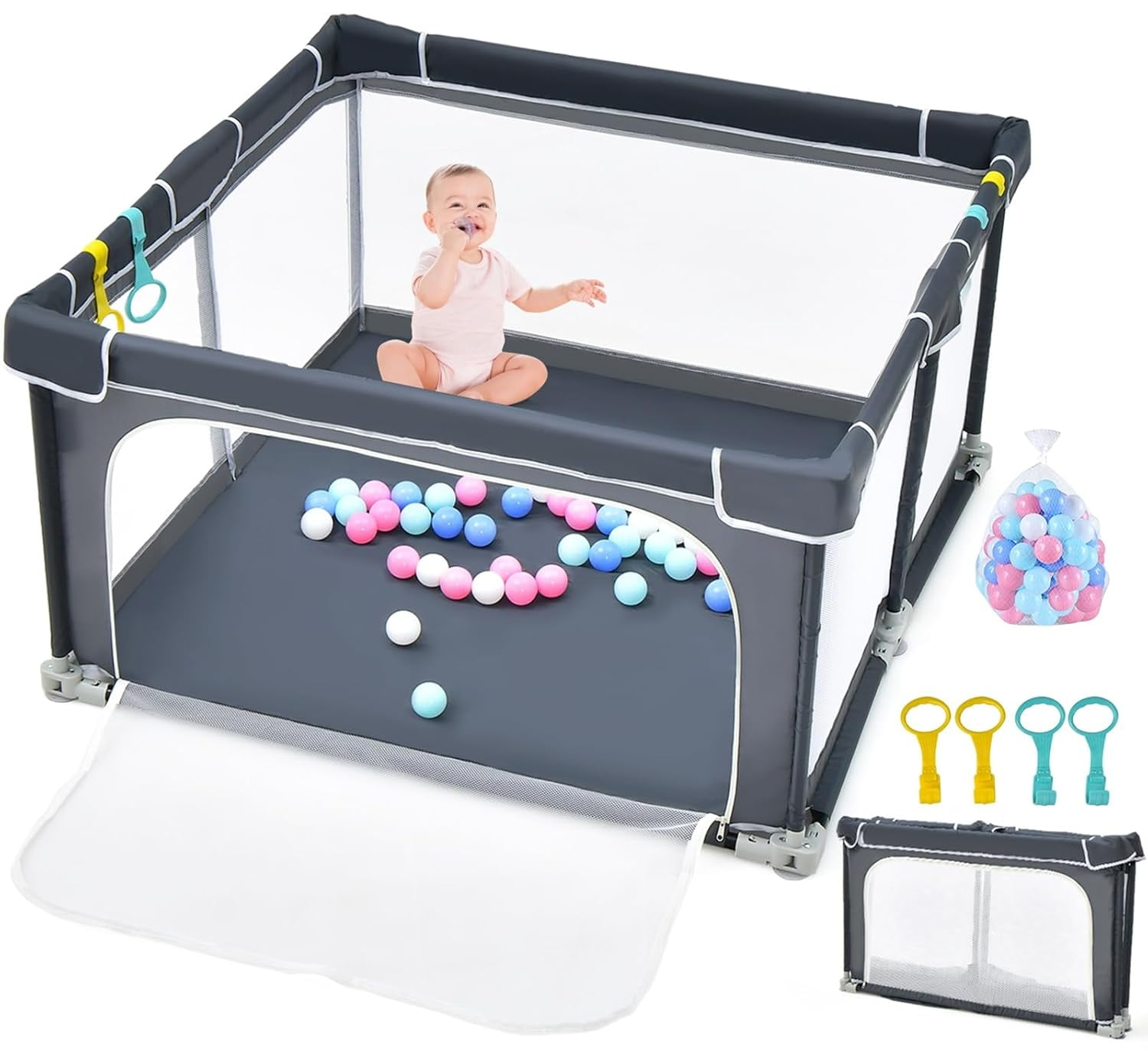 INFANS Baby Playpen, 50''x50'' Foldable Large Playard for Toddlers With ...