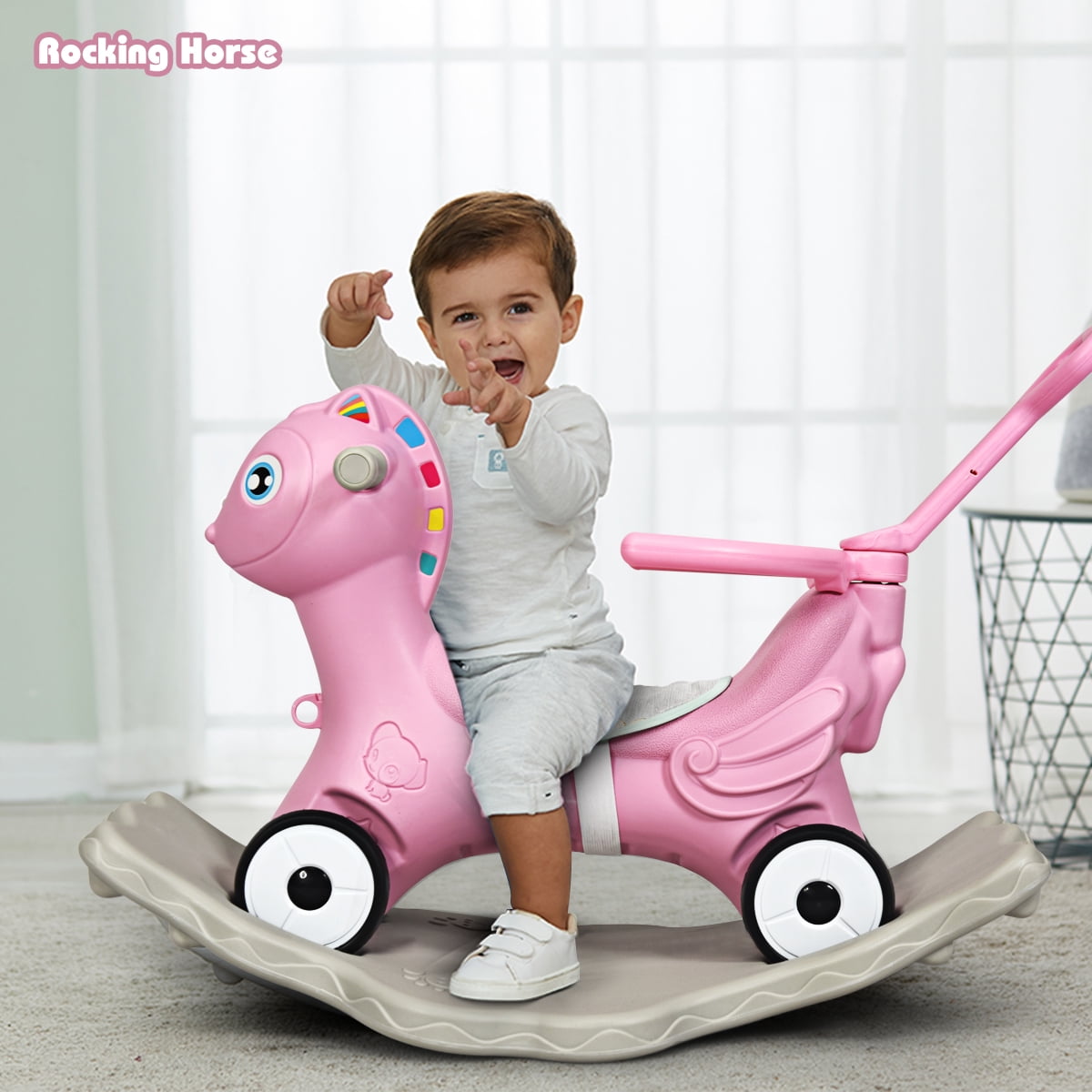 Infans 4 in 1 Toddler Walker Baby Rocking Horse, Kids Ride On Toy Push ...