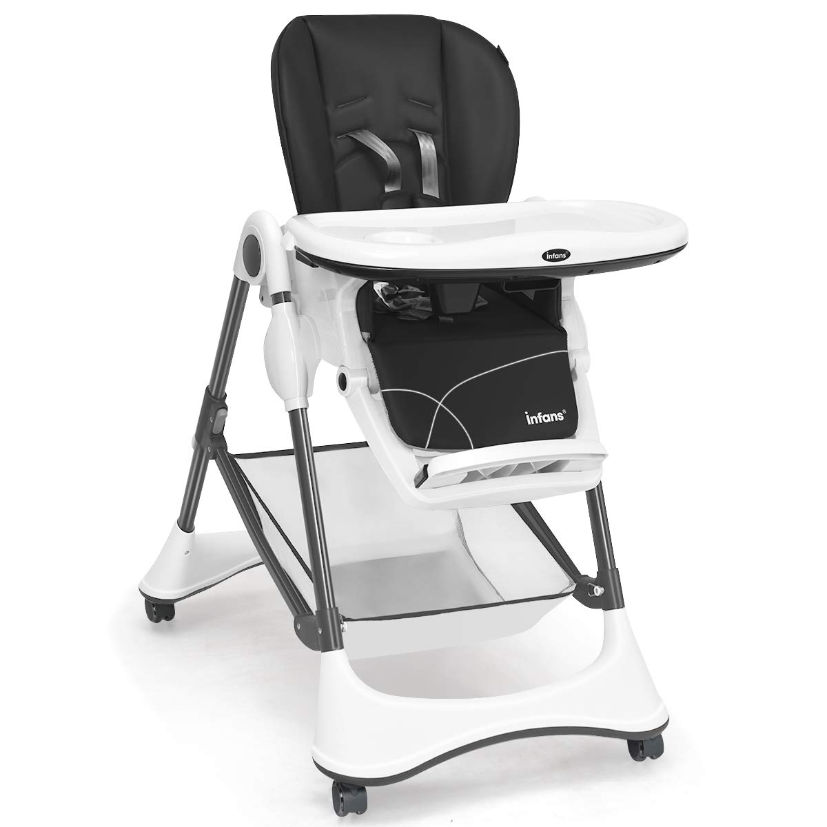 INFANS High Chair with One-Hand Removable Tray, 4 Lockable Wheels ...