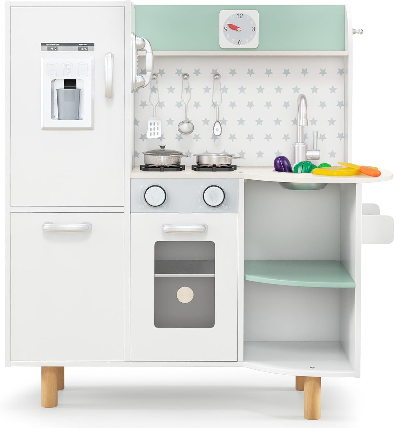 INFANS Kid Kitchen Playset, Toddler Wooden Pretend Cooking Set with ...