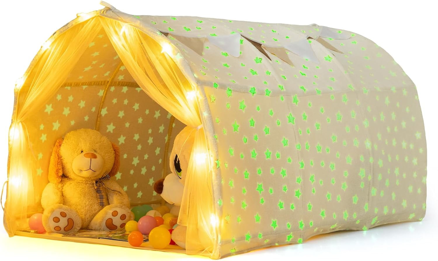 INFANS Kids Bed Tent with Glow in The Dark, Portable Children Playhouse ...