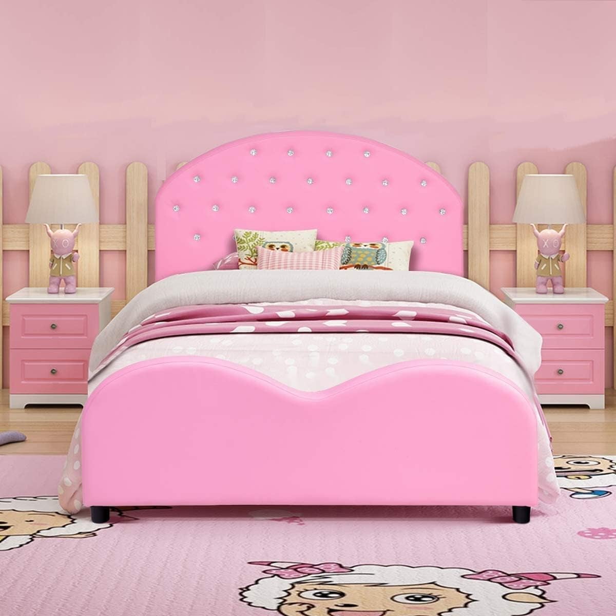 INFANS Kids Bed, Twin Size Upholstered Toddler Bed Frame with Headboard ...