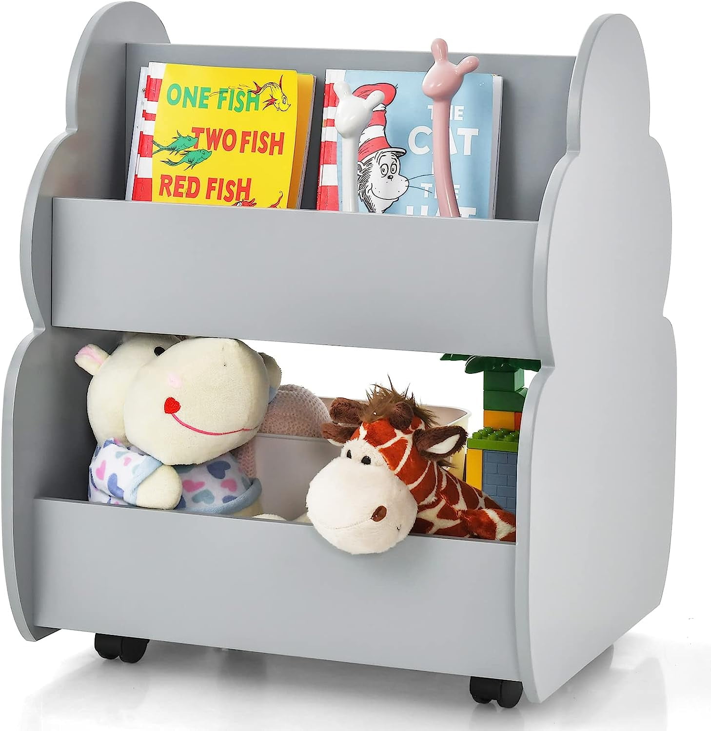 INFANS Kids Bookshelf with Wheels, Wooden Bookcase Toy Storage Cabinet ...