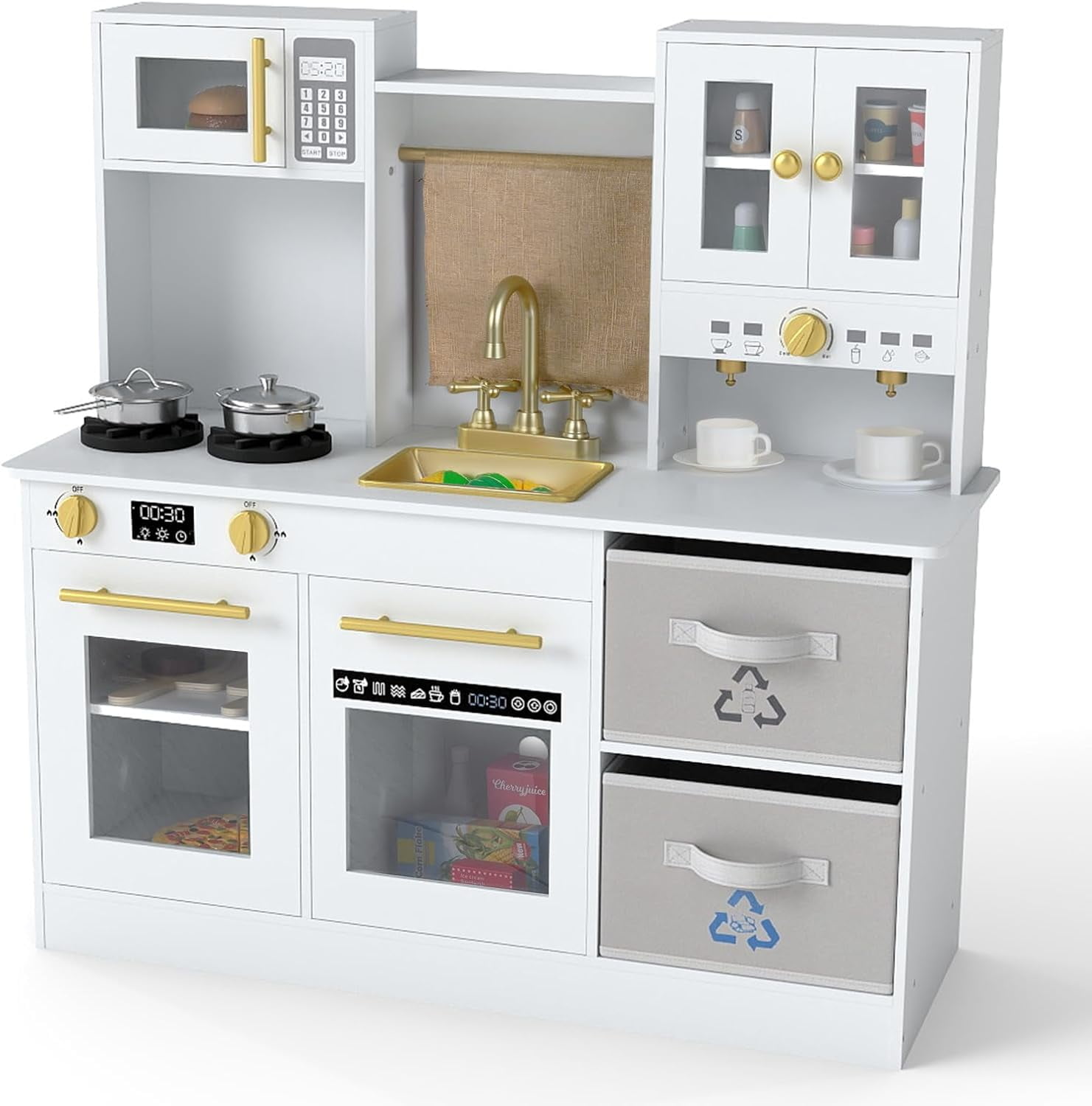 INFANS Kids Kitchen Play Set, Wooden Pretend Play Kitchen with ...