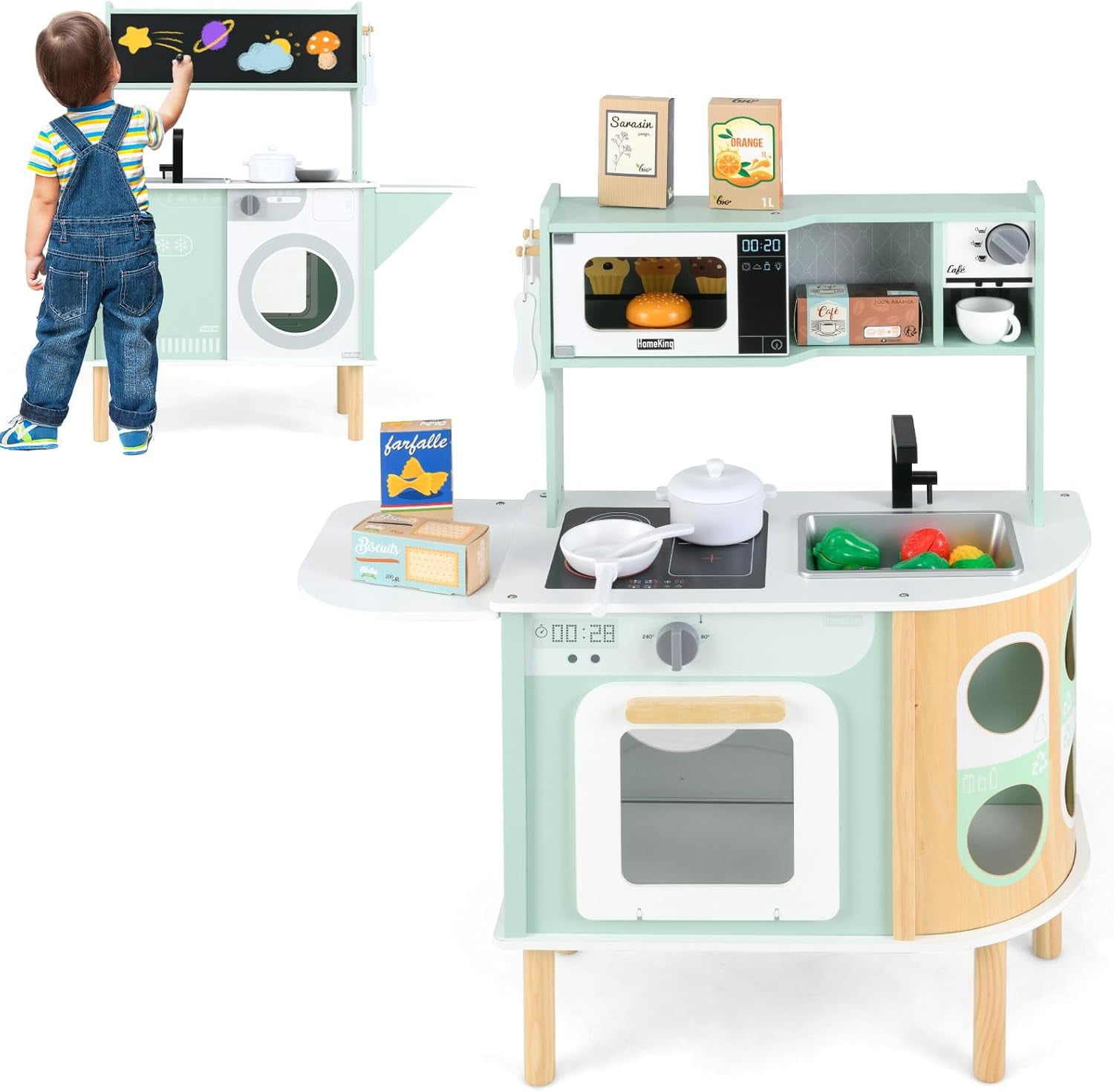 INFANS Kids Kitchen Playset, Toddler Wooden Pretend Cooking Set with ...