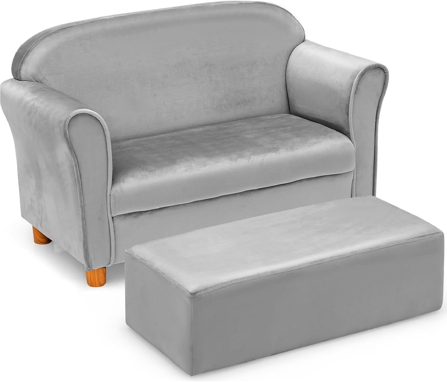 INFANS 2 Seat Kids Sofa with Footstool, Toddler Couch, Velvet Surface ...
