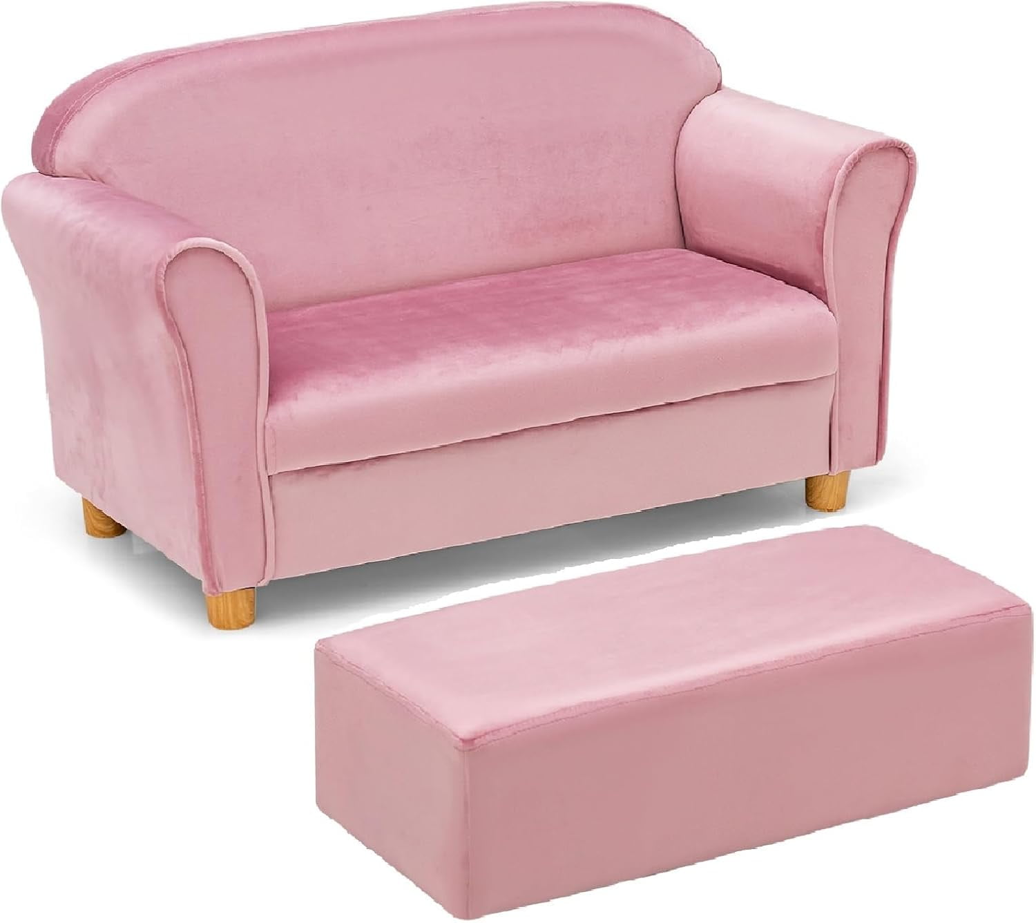 INFANS Kids Sofa with Ottoman, 2 Seat Toddler Upholstered Couch ...