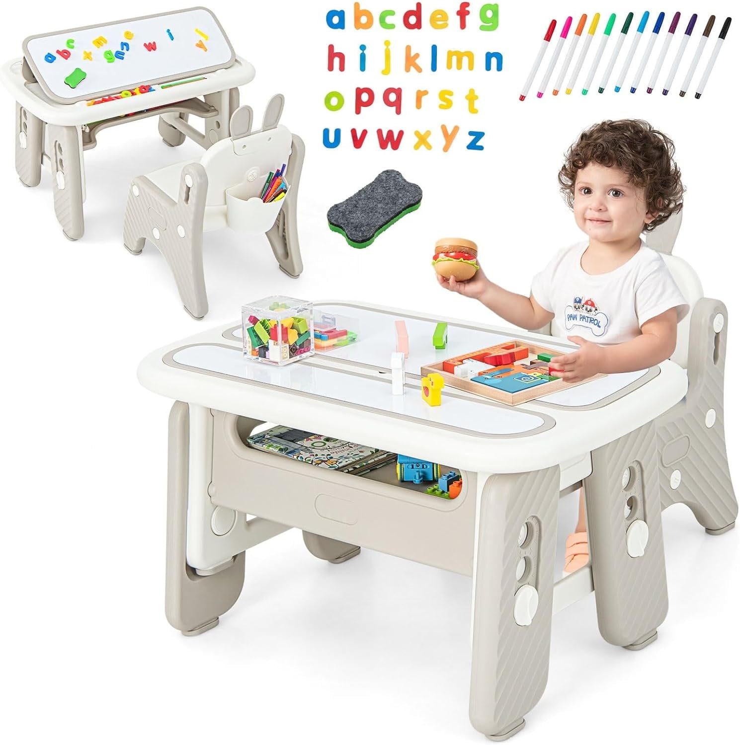 OLAKIDS Kids Table and Chair Set, Activity Table with Magnetic Drawing ...