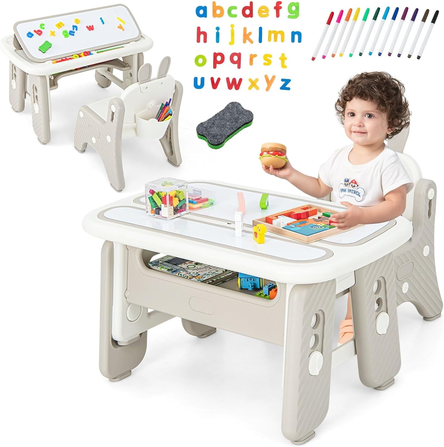 INFANS Kids Table and Chair Set, Activity Table with Magnetic Drawing ...