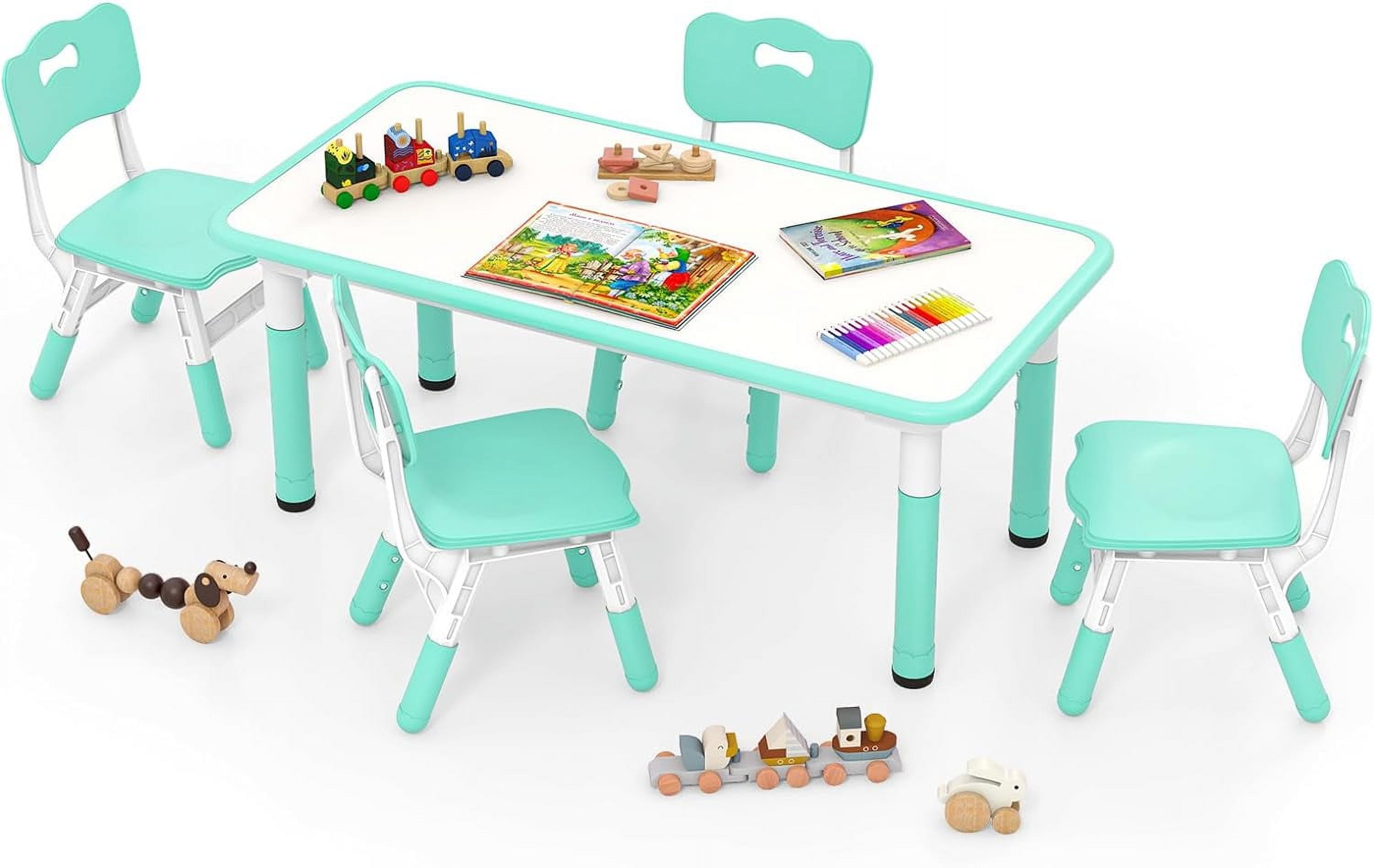 OLAKIDS Kids Table and Chair Set, Height Adjustable Toddler Desk and 4 ...
