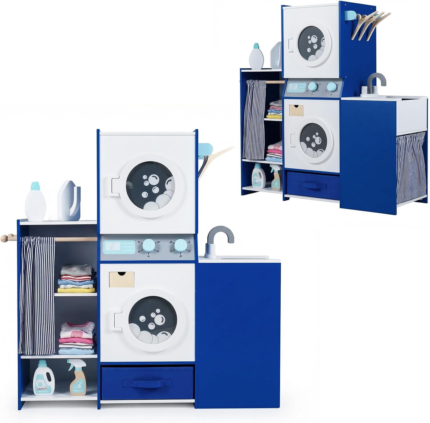 INFANS Kids Toy Washing Machine Playset, Wooden Washer Pretend Laundry ...