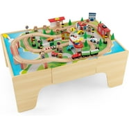 KidKraft Reversible Wooden Activity Table with Board and Train Set ...