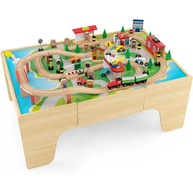 INFANS 84-Piece Kids Train Table Playset with Storage, Reversible Top ...
