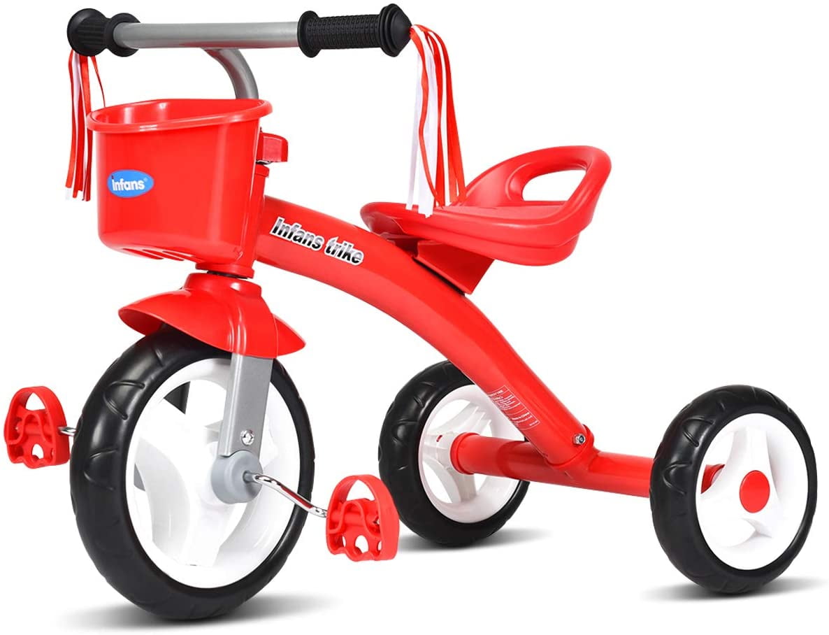 INFANS Kids Tricycle Rider with Adjustable Seat, Storage Basket ...