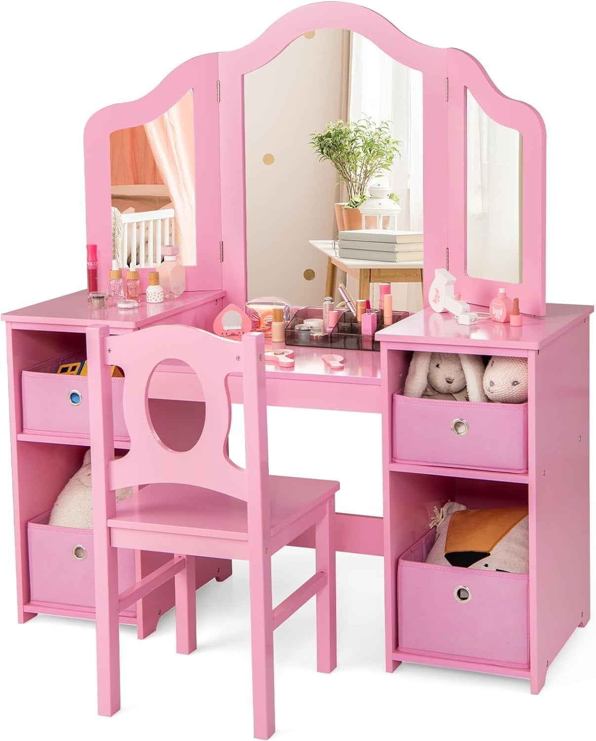 OLAKIDS Kids Vanity, Princess Makeup Desk and Chair Set with Lights ...