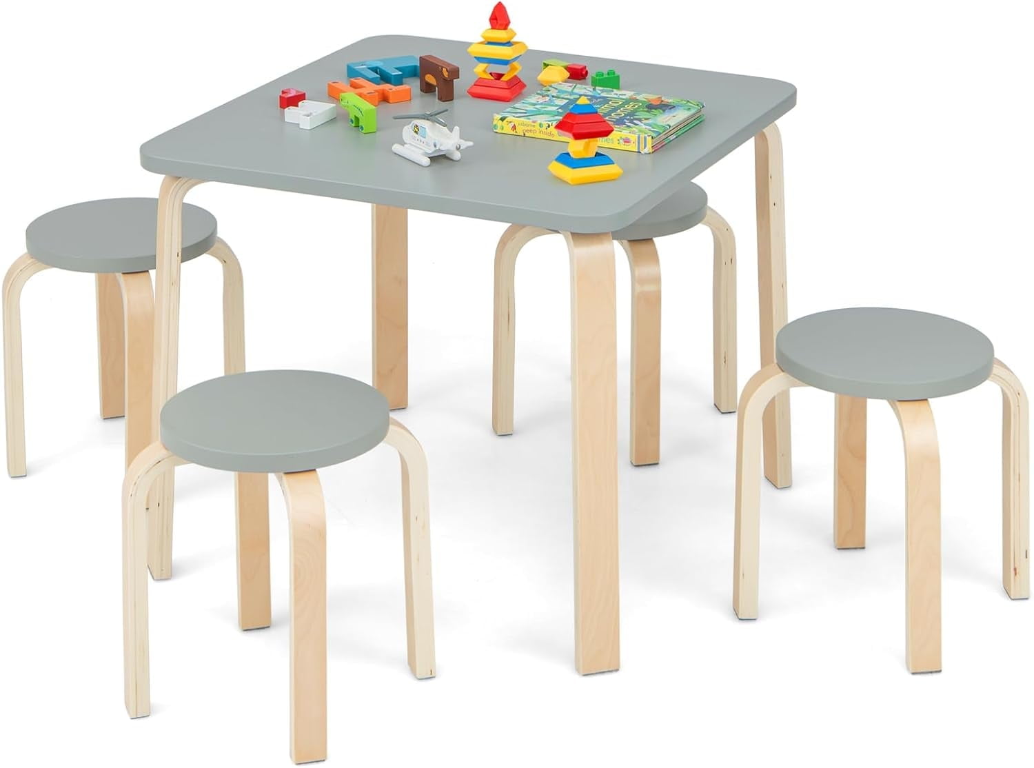 Free Shipping! INFANS Kids Wooden Table and Stool Set, 5-Piece Activity ...