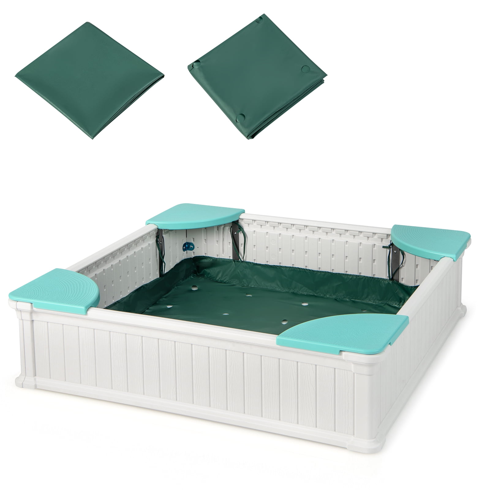 "Infans Large Backyard Sandbox with Lid and Cover, 48.5"" x 48.5"" x 12 ...