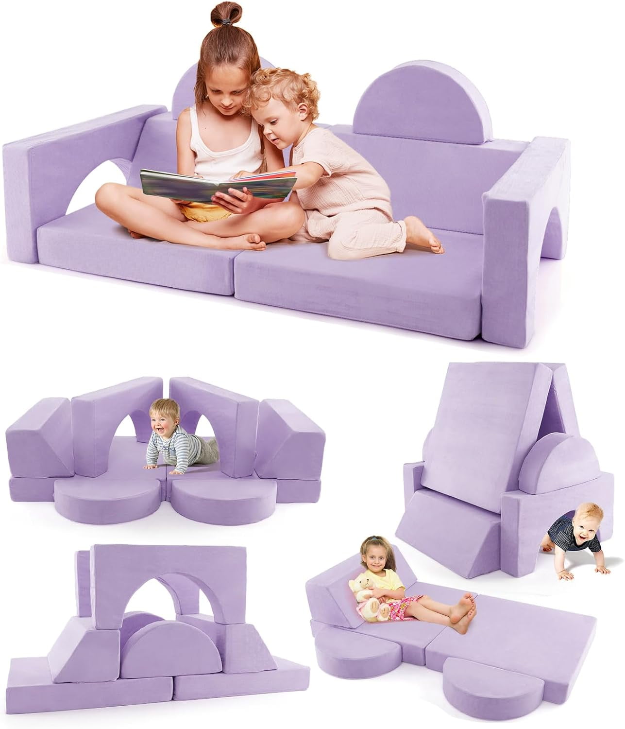 INFANS Mondular Kids Play Couch, 8PCS Toddler Sectional Sofa Building ...