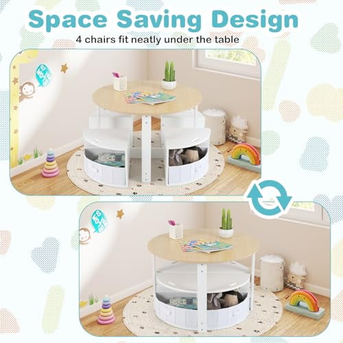 INFANS Toddler Table and Chair Set, Wooden Table and 4 Chairs with ...