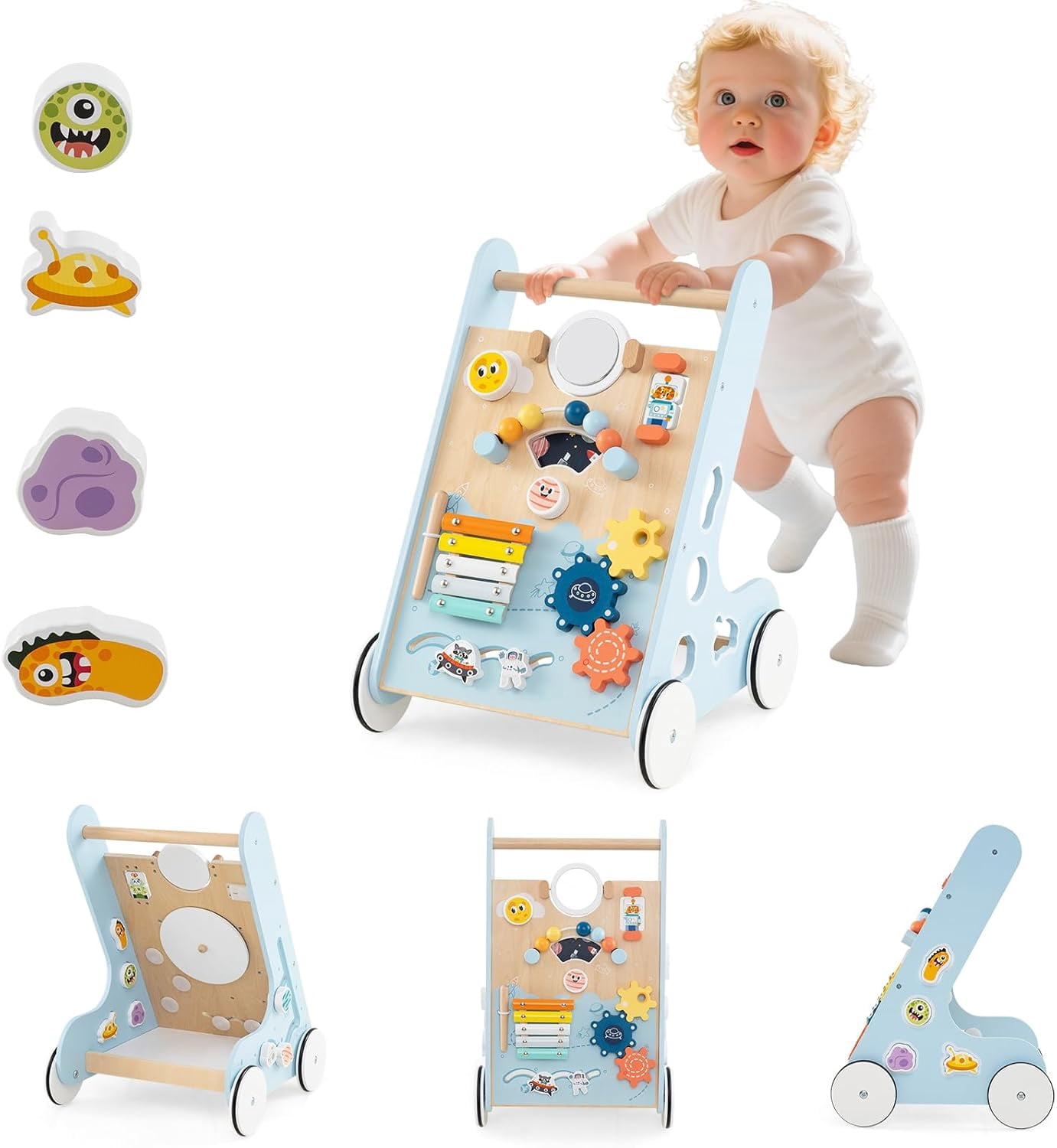 INFANS Wooden Baby Walker, Montessori Walker with Multiple Activity ...